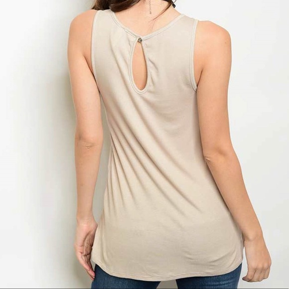 Tops | Jane Keyhole Back Tank In Taupe | Poshmark
